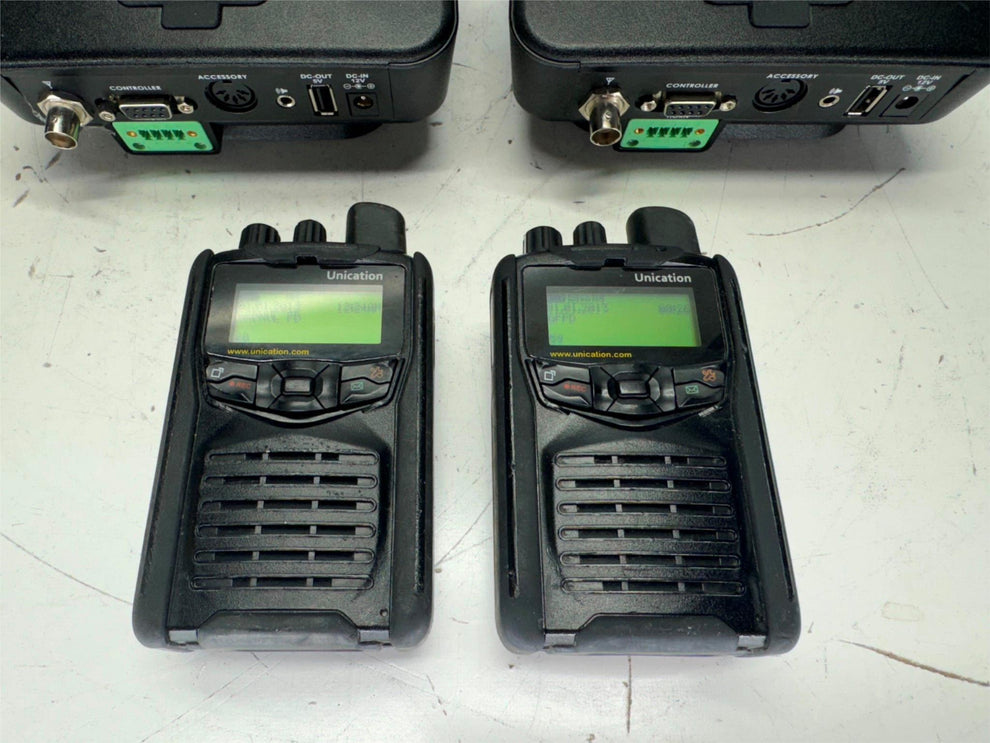 2 Unication G1 VHF Pagers 148-164 MHz w/ Amplified Charger – Used Radios